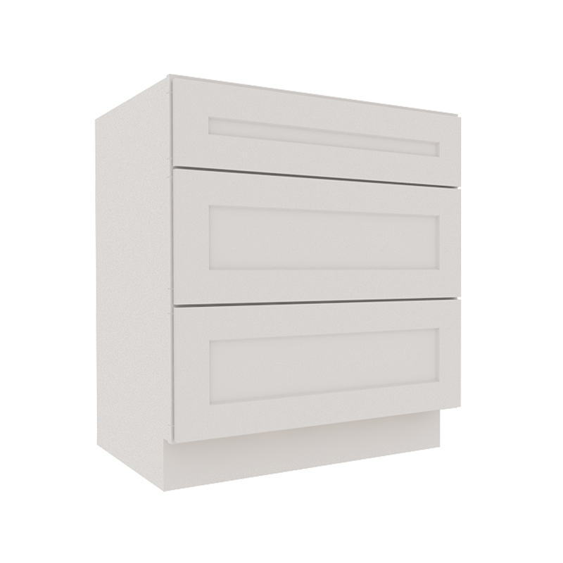 Affordable Serene Dove White Shaker Base Cabinet with 3 Drawers