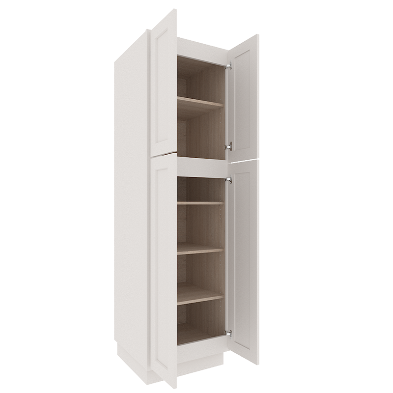 Affordable Serene Dove White Shaker Tall Pantry Cabinet with 4 Doors
